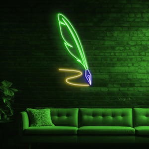 Quill Pen Neon Sign, Quill Pen LED Light, Writer Wall Decor, Book Shop ...