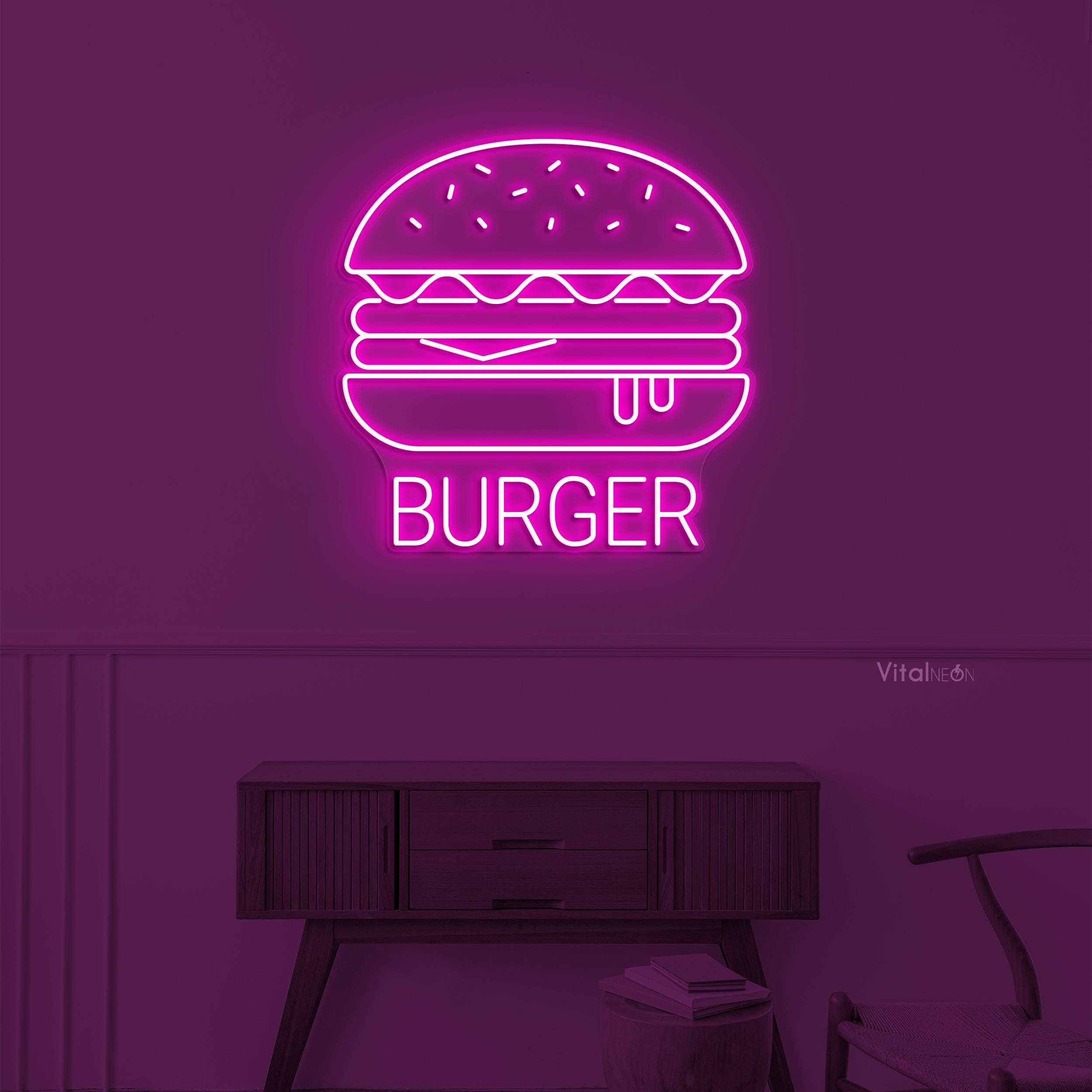 Burger Neon Sign LED Light Hamburger Art Fast Food Restaurant Decor ...