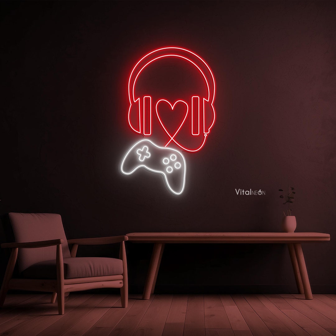 Headphone Neon Sign, Game Controller Led Light, Game Player Wall Decor ...