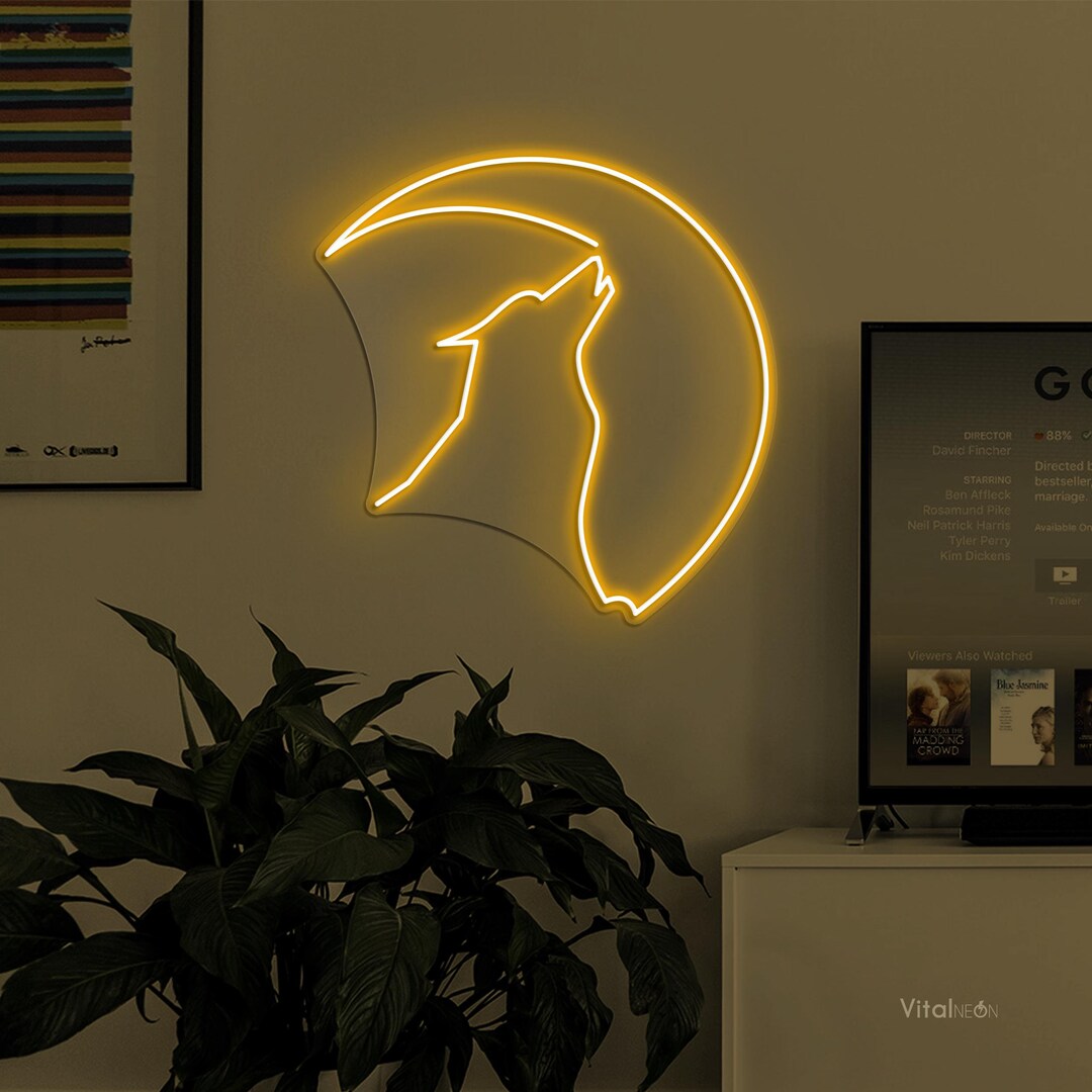 Wolf Moon Neon Sign, Wolf With Moon LED Light, Animal Shop Wall Decor ...