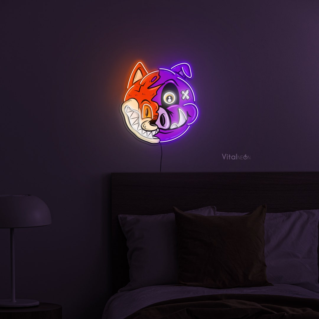 Fox and Pig Led Neon Light, Fox and Pig Smiley Face Neon Sign, Neon Pop ...