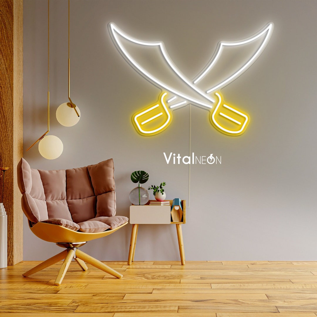 Pirate Swords Neon Sign, Crossed Swords Neon Art, Wall Decor for Pirate ...