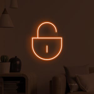 Lock Neon Sign Unlocked LED Light Security Wall Art Home Decor Cafe Bar ...