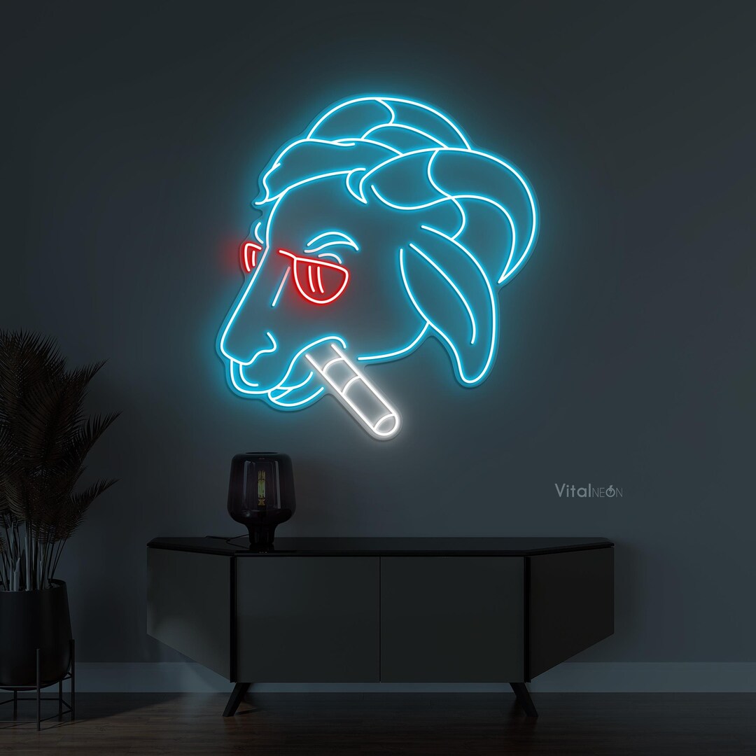 Goat Head Neon Sign, Goat With Glasses LED Light, Pet Wall Decor, Goat ...