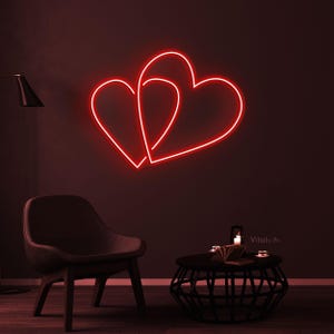 Heart Neon Sign, Hearts LED Light, Double Hearts Wall Decor, Decor for ...
