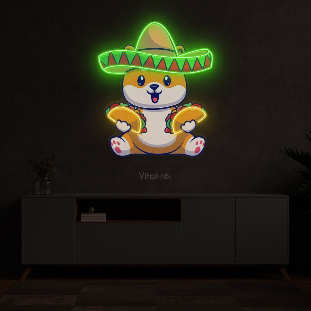 Dog Eating Tacos Neon Sign, Mexican Pop Art, Taco Lovers Decor, Neon ...