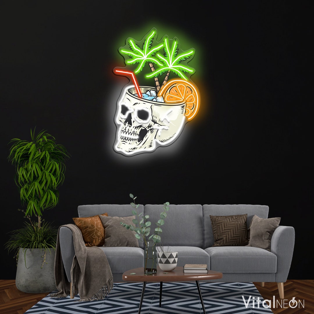 Skull Drink Neon Sign, Skull Neon Light, Beverage Lover's Home Decor ...