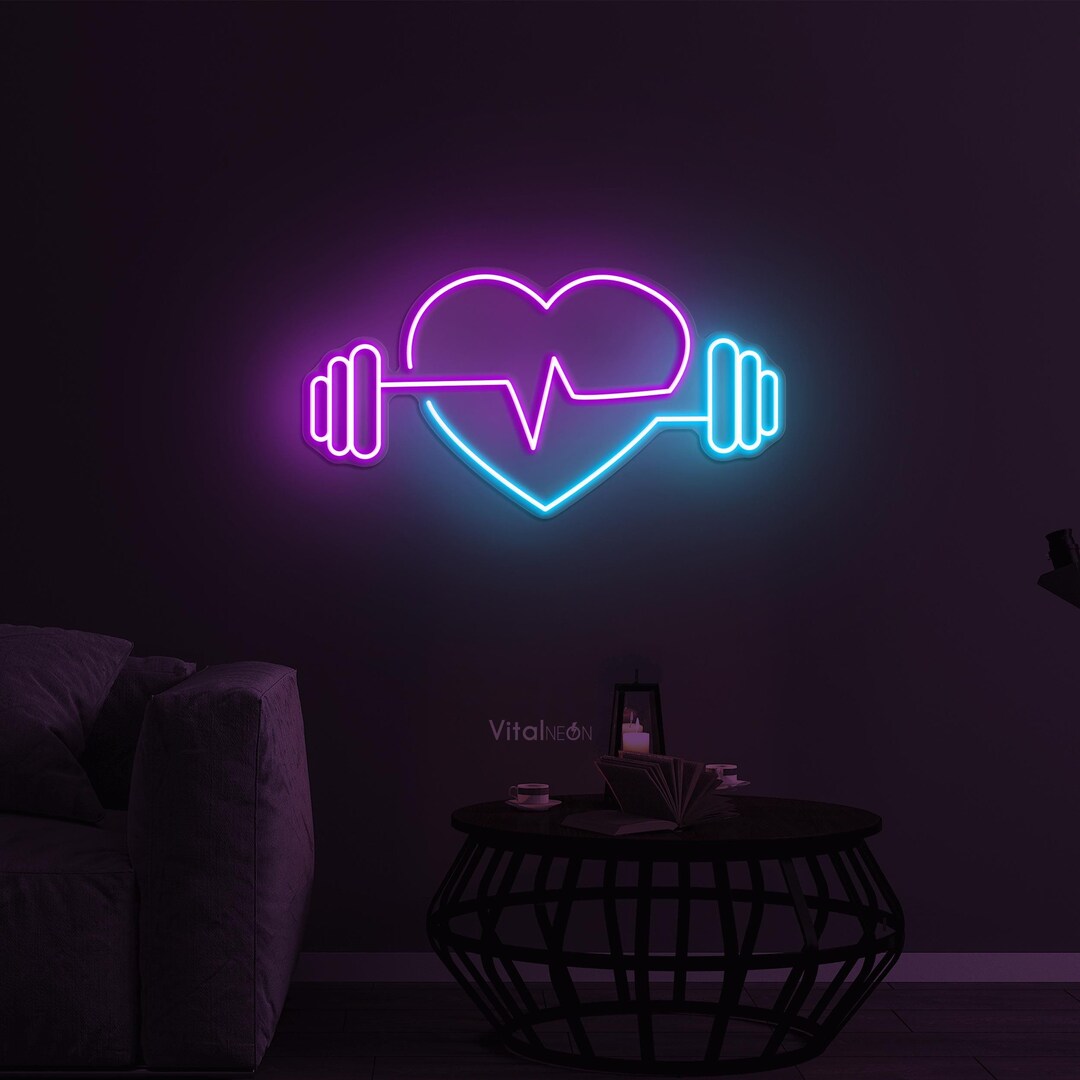 Heart Barbell Neon Sign, Heart With Barbell LED Light, Heart Dumbbell ...