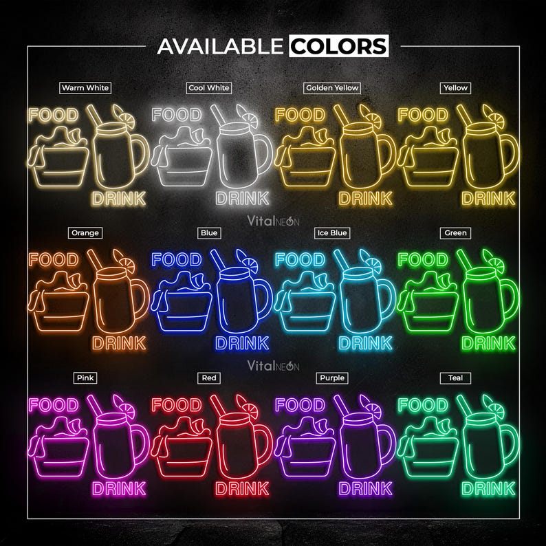 Food and Drink Neon Sign, Food Drink Led Light, Cafe & Bar Wall Decor ...