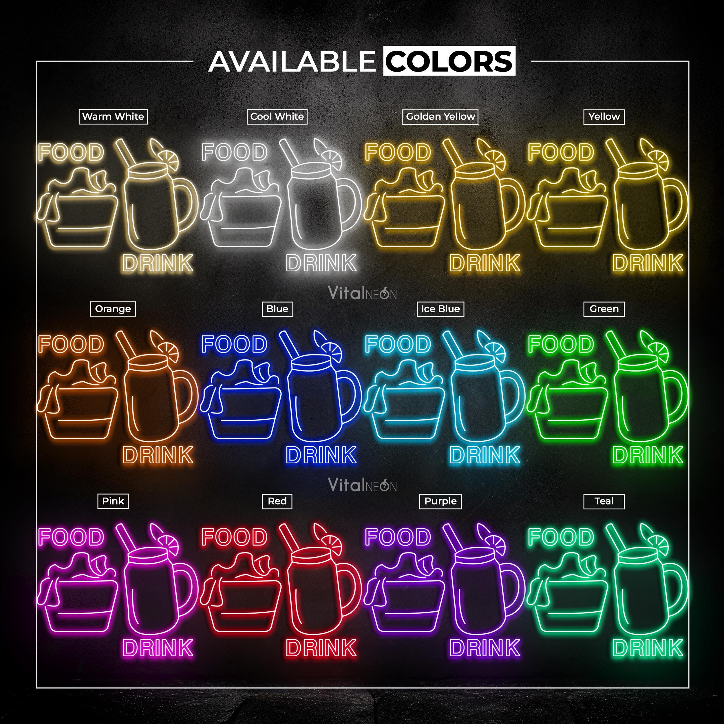 Food and Drink Neon Sign, Food Drink Led Light, Cafe & Bar Wall Decor ...