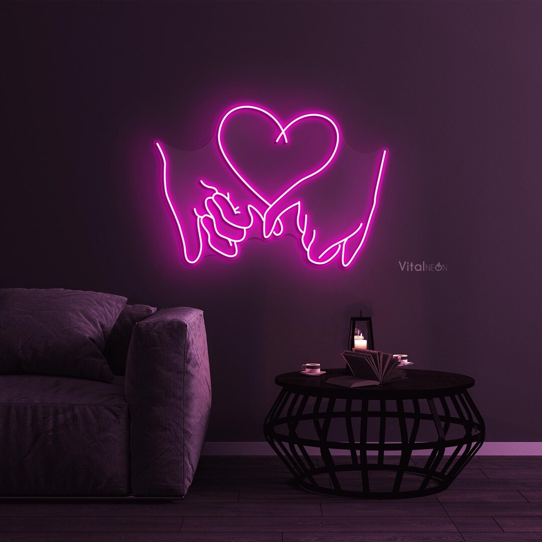 Holding Hands Heart Neon Sign, Couple Romantic Wall Decor - Etsy