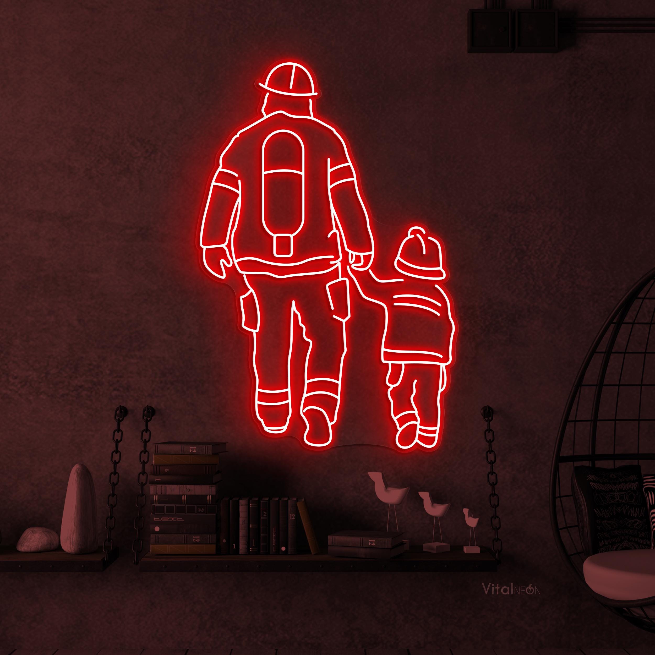 Firefighter Dad Neon Sign, Firefighter Son & Dad LED Light, Hero Dad ...