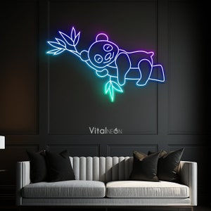 Panda Neon Sign, Cute Panda on Bamboo Branch Neon Light, Kawaii Animal ...