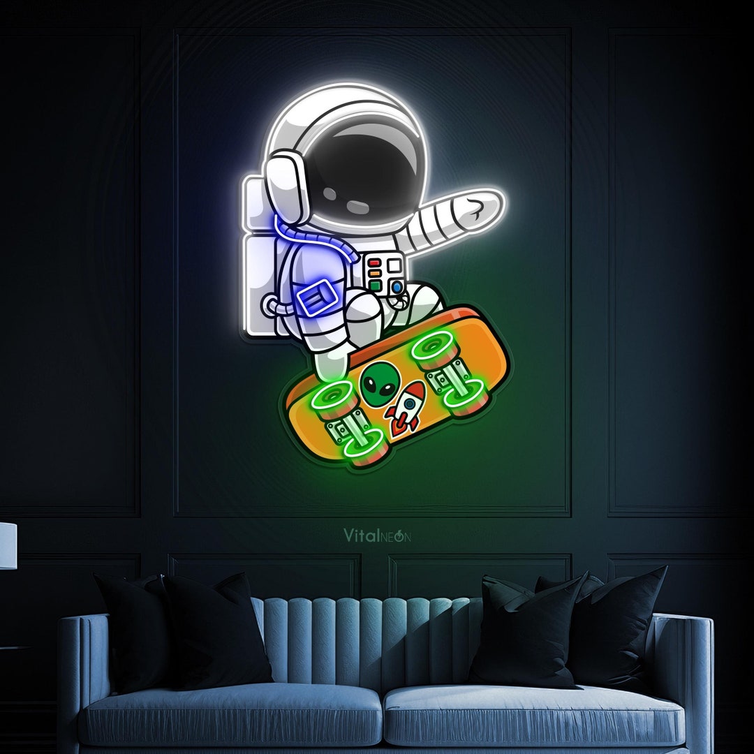 Astronaut Skating Neon Sign, Astronaut Skating Neon Light, LED Pop Art ...