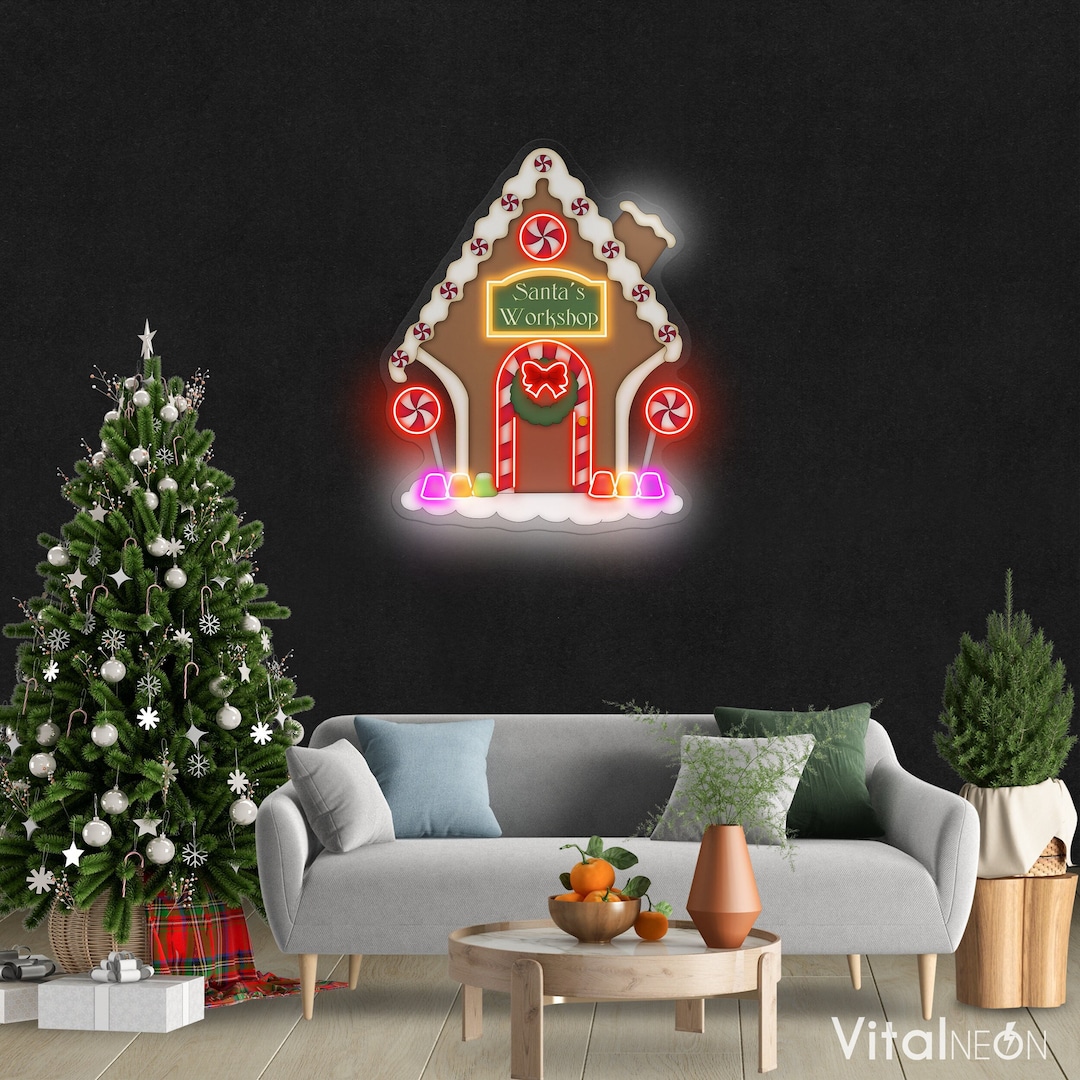 Santa's Workshop Neon Sign, Santa Claus LED Lights, Christmas Wall Art ...