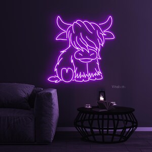 Highland Cow Neon Sign LED Light Farmhouse Wall Art Western Cattle Home ...
