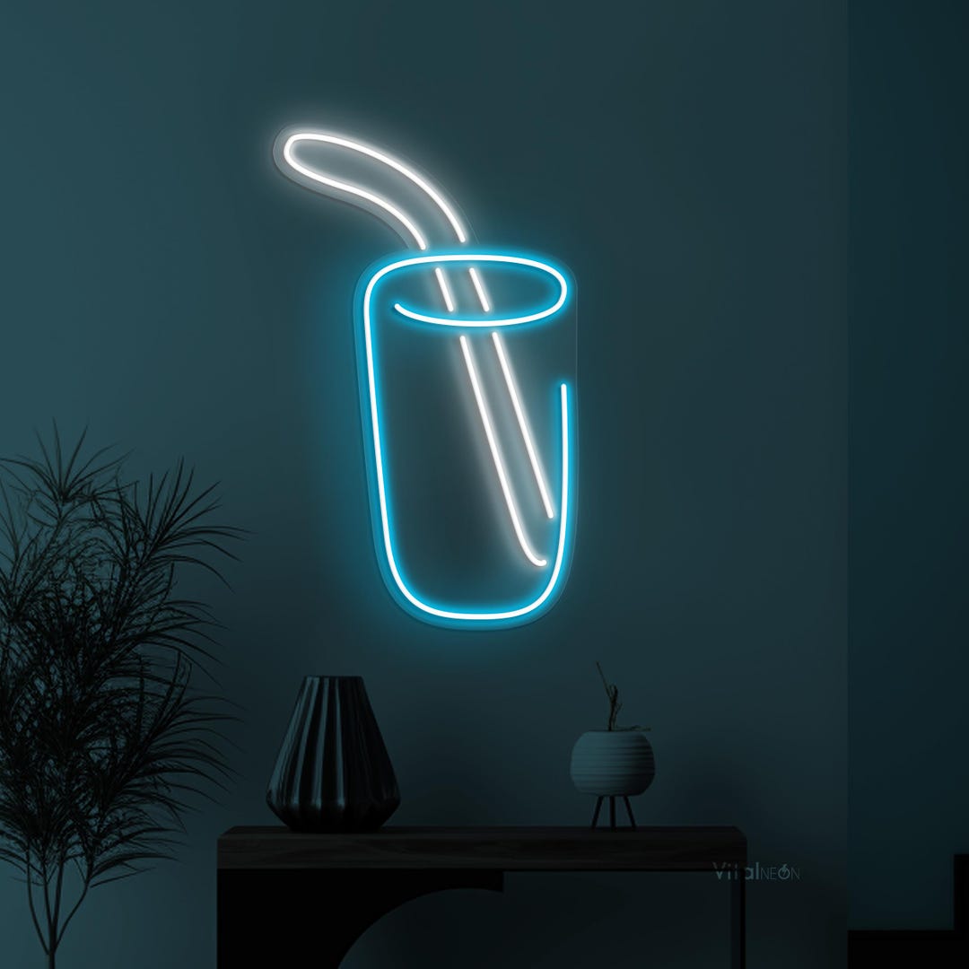Juice Neon Sign, Drink LED Light, Drink Cup Wall Art, Cup With Straw ...