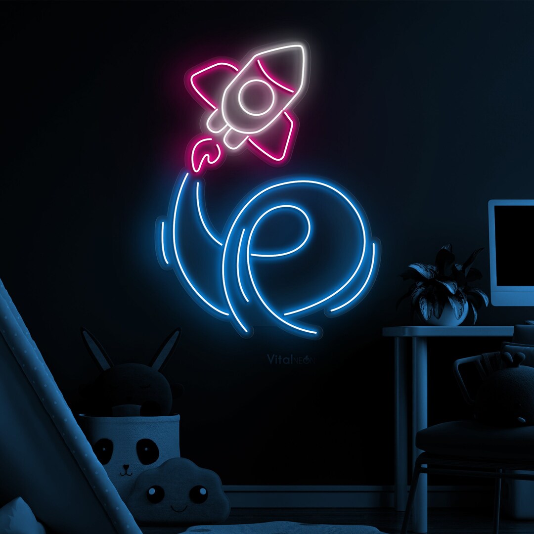 Rocket Neon Sign, Rocket Launching LED Light, Space Rocket Neon Sign ...
