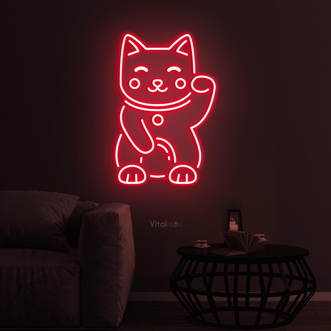 Lucky Cat Neon Sign, Cat LED Wall Art, Lucky Cat LED Neon Art, Neon ...