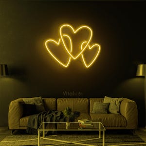 Heart Neon Sign, Love Heart LED Light, Triple Hearts LED Neon Art ...