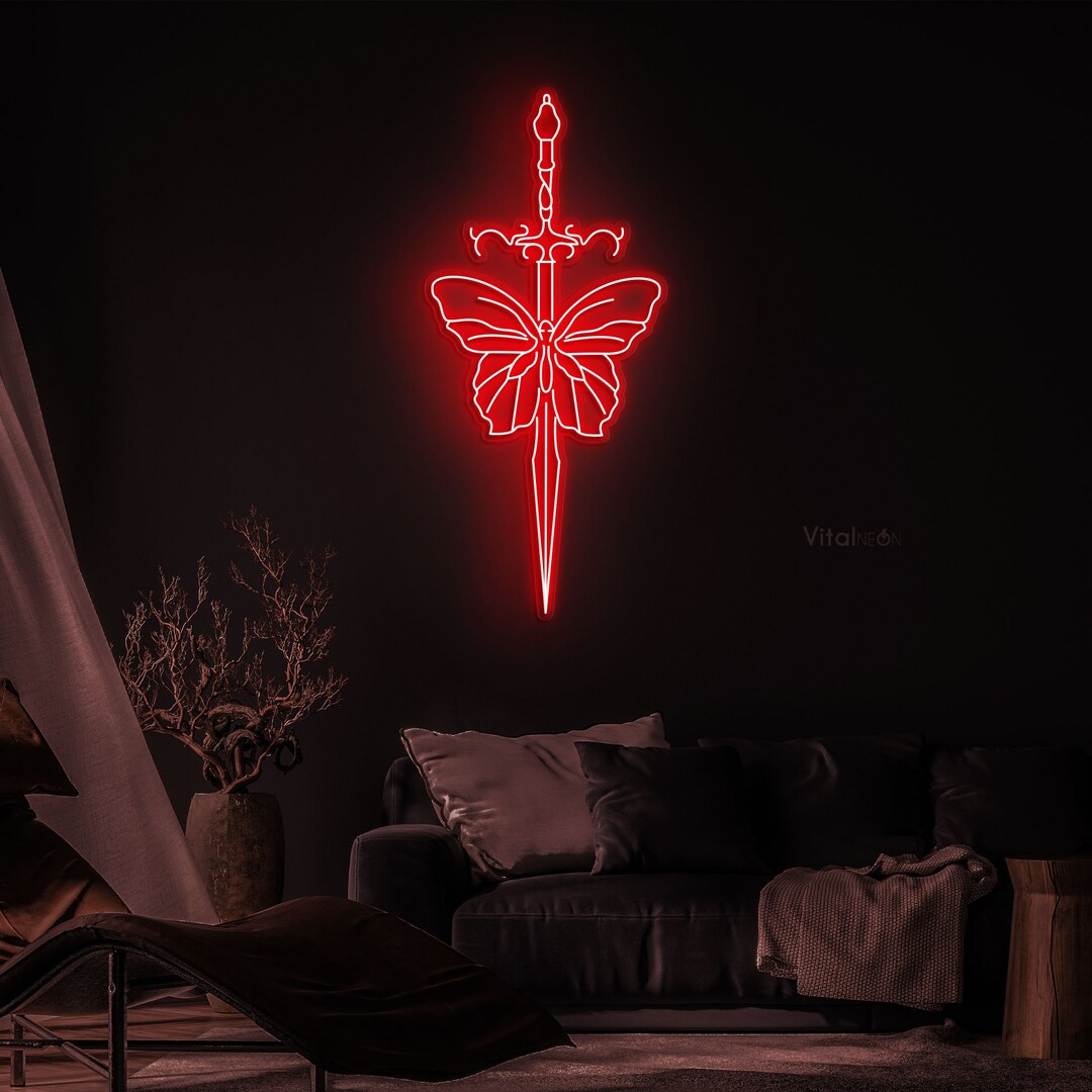 Sword Butterfly Neon Sign, Sword Neon Light, Butterfly LED Decor for ...