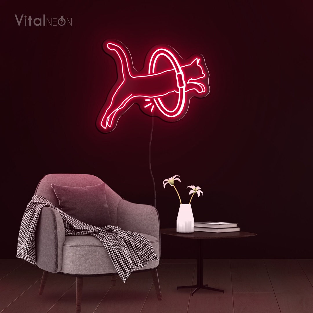 Cat Neon Sign Jumping Cat Neon Light Kitten LED Wall Decor Kitty Room ...