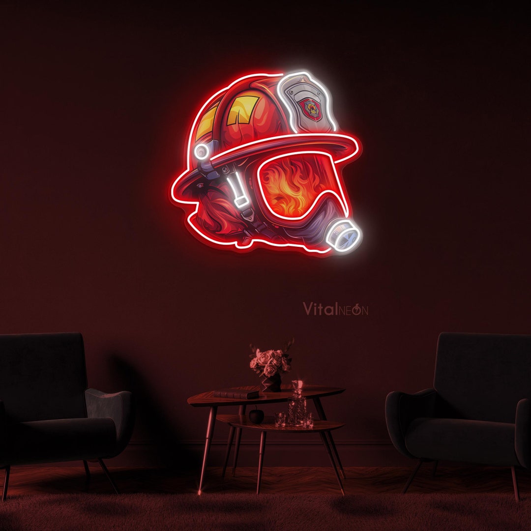 Firefighter Helmet Neon Sign, Firefighter Helmet LED Light, Hero's ...