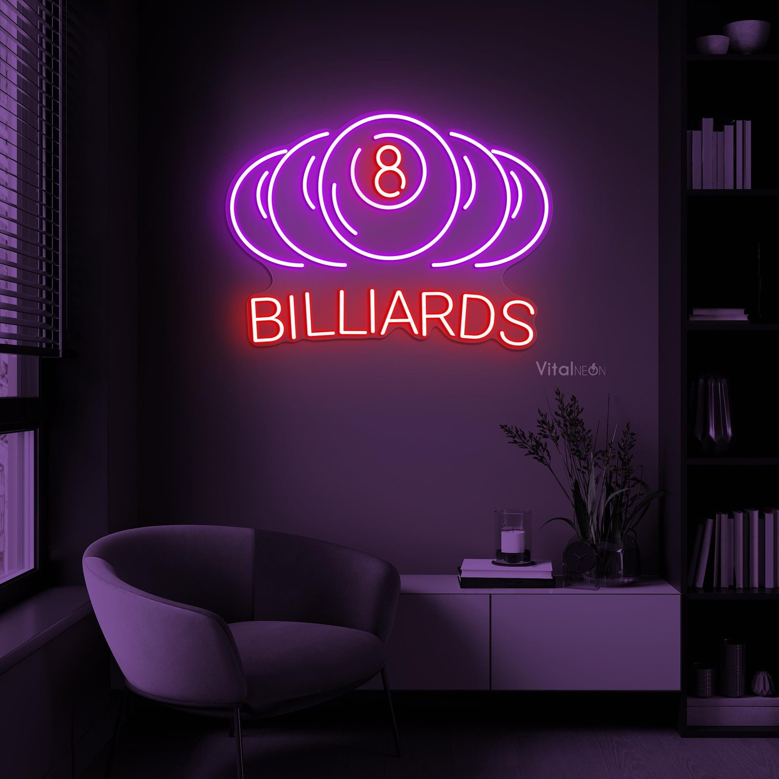 Billiard Pool 8‑ball LED Neon Sign Wall Art Billiard Club Sports Shop ...