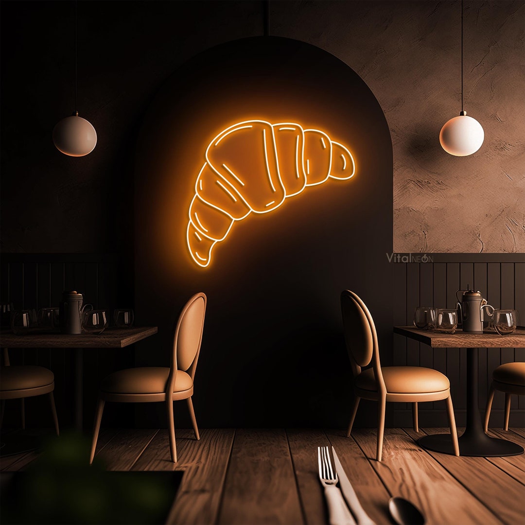 Croissant Neon Sign, Croissant LED Light, Bakery LED Neon Art, Cafe ...