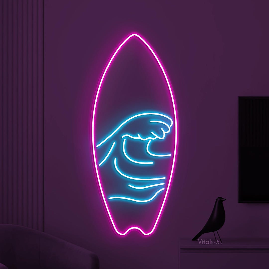 Surfboard Wave Neon Sign, Beach Wall Decor, Custom LED Light - Etsy
