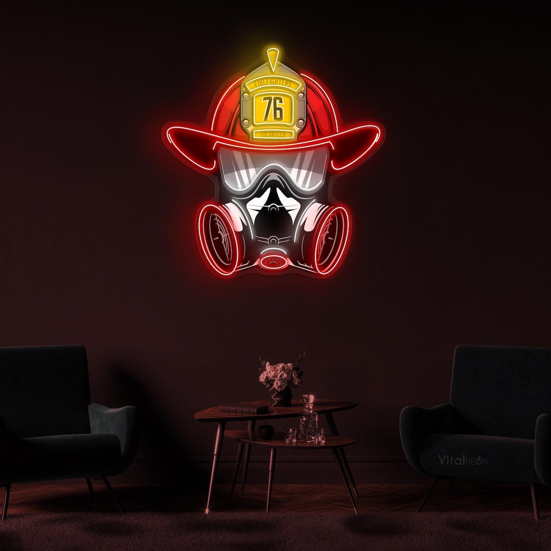 Firefighter Helmet and Mask Sign, Firefighter Helmet & Mask LED Sign ...