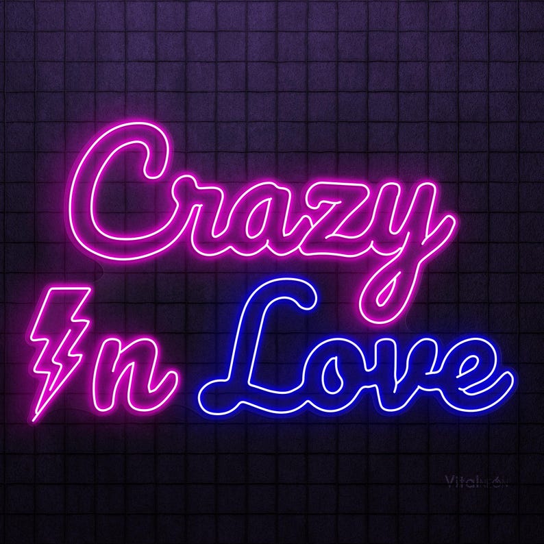 Crazy in Love Neon Sign Couple Room Wall Art Lightning Bolt Wedding ...