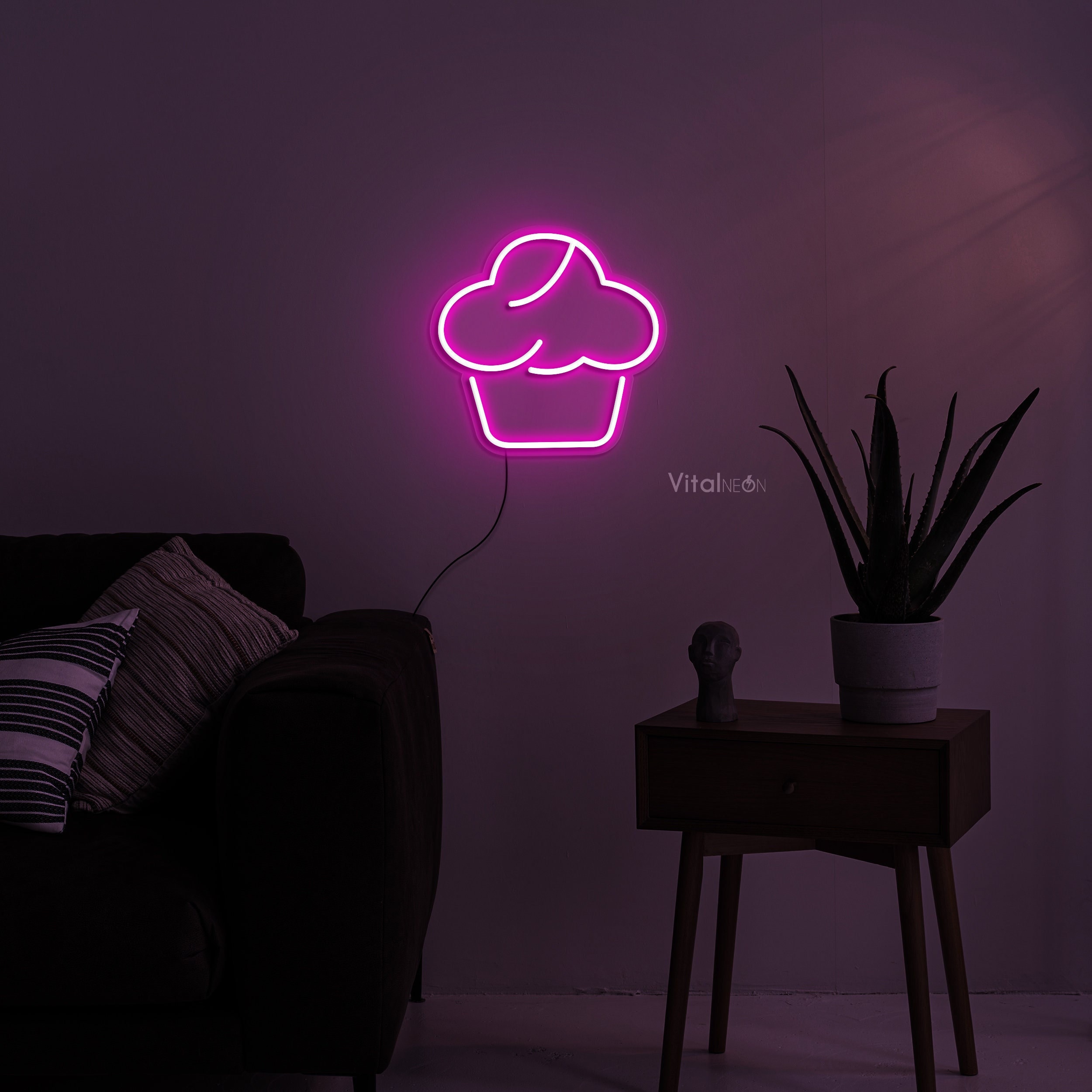 Cupcake Neon Sign LED Light, Kids Room Bakery Decor, USB Wall Art (12 ...
