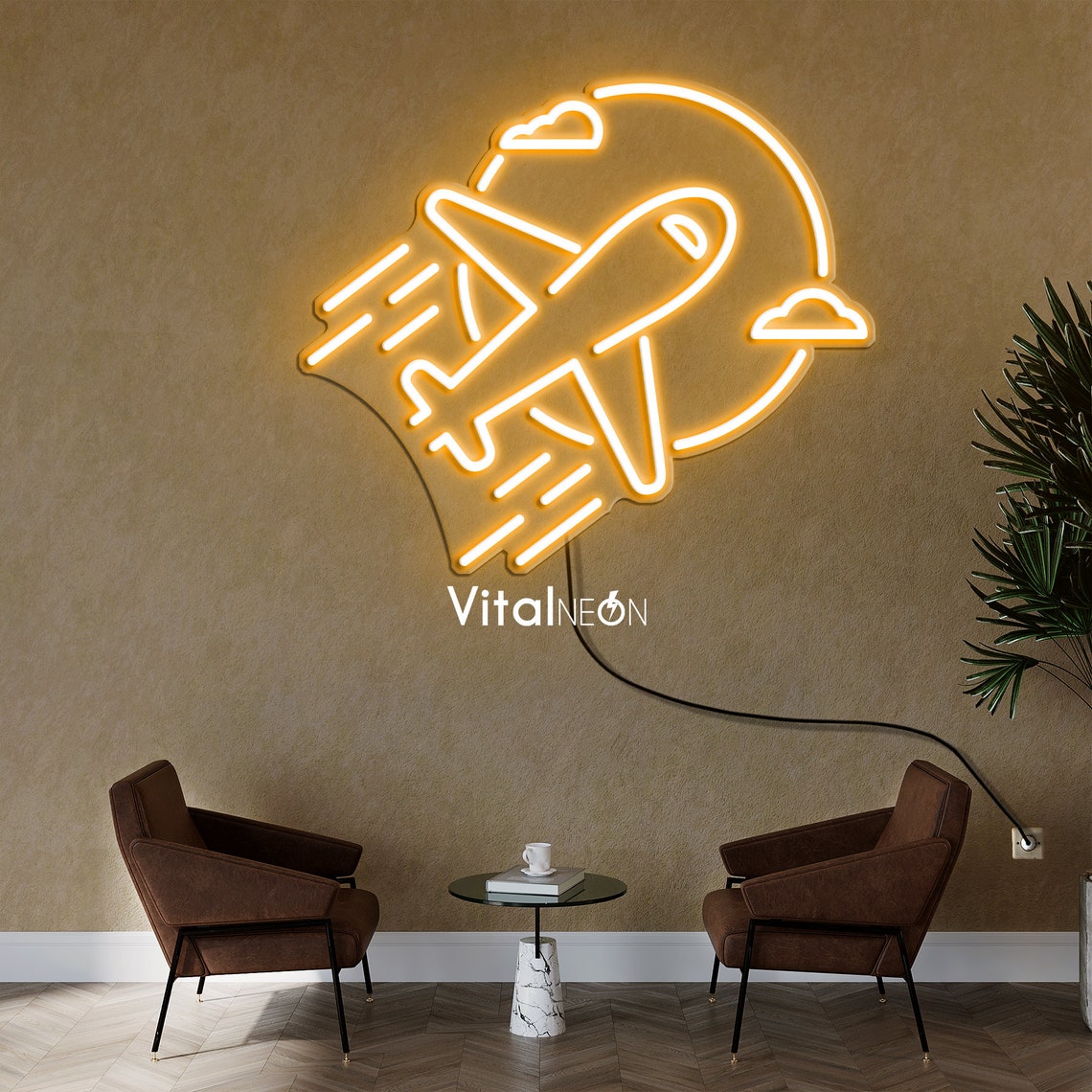 Flying Airplane LED Neon Light, Aviation Wall Decor, Aircraft Neon Sign ...