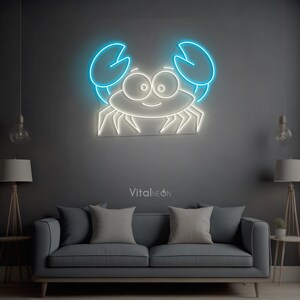 Crab Neon Sign, Crab LED Light, Crab Wall Art Sign, Beach House Decor ...