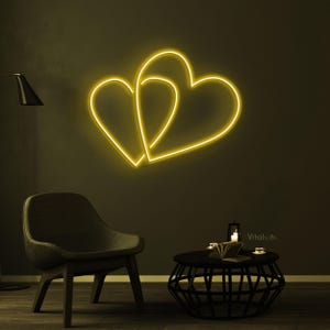Heart Neon Sign, Hearts LED Light, Double Hearts Wall Decor, Decor for ...
