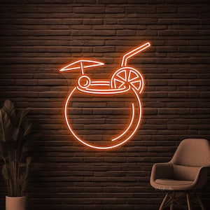 Coconut Neon Sign Tropical Drink LED Light Tiki Bar Margarita Cocktail ...