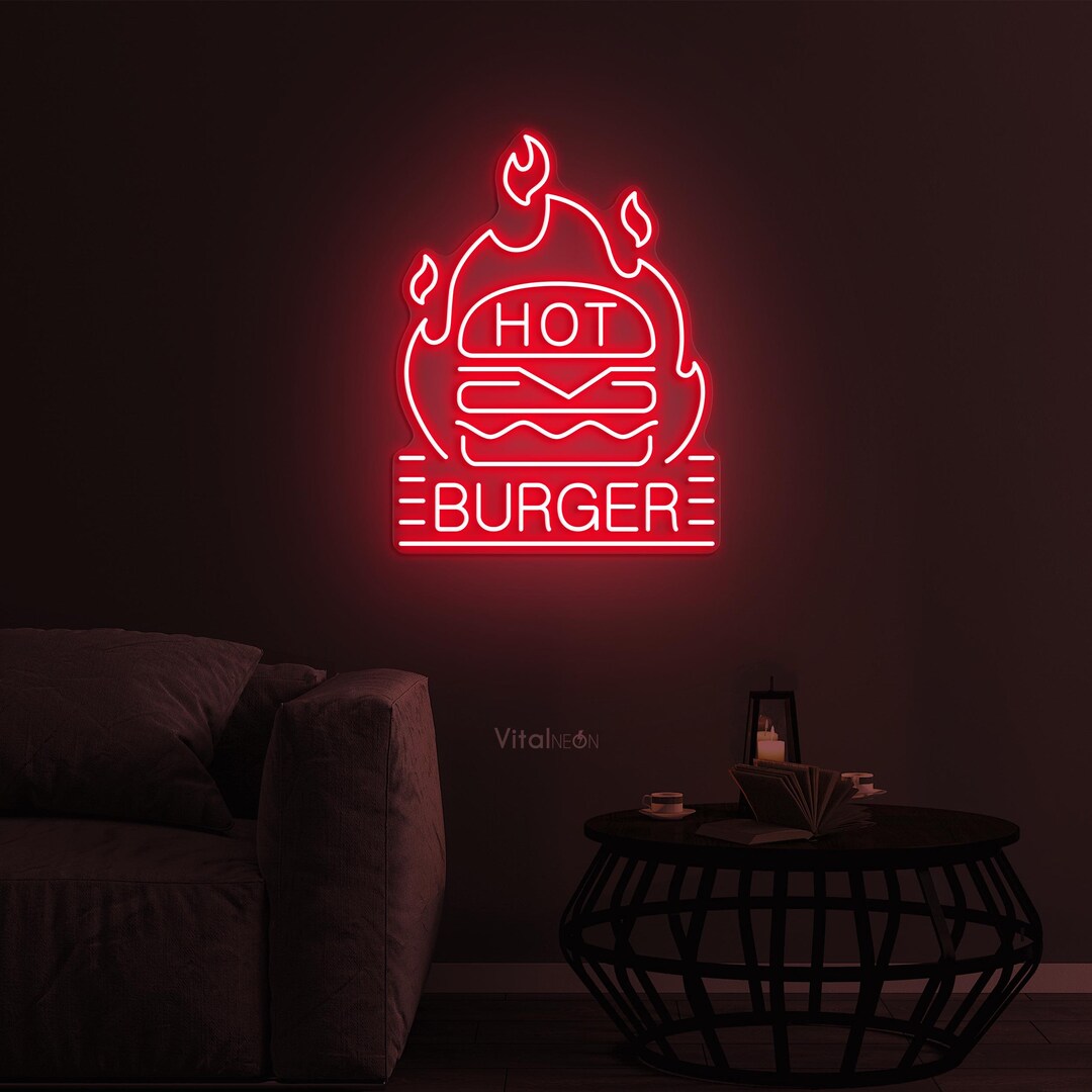 Hot Burger Neon Sign, Hot Hamburger LED Light, Fast Food Restaurant ...
