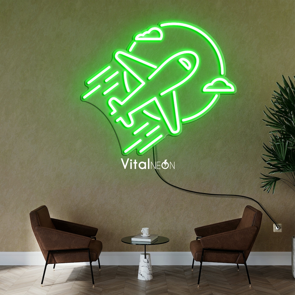 Flying Airplane LED Neon Light, Aviation Wall Decor, Aircraft Neon Sign ...