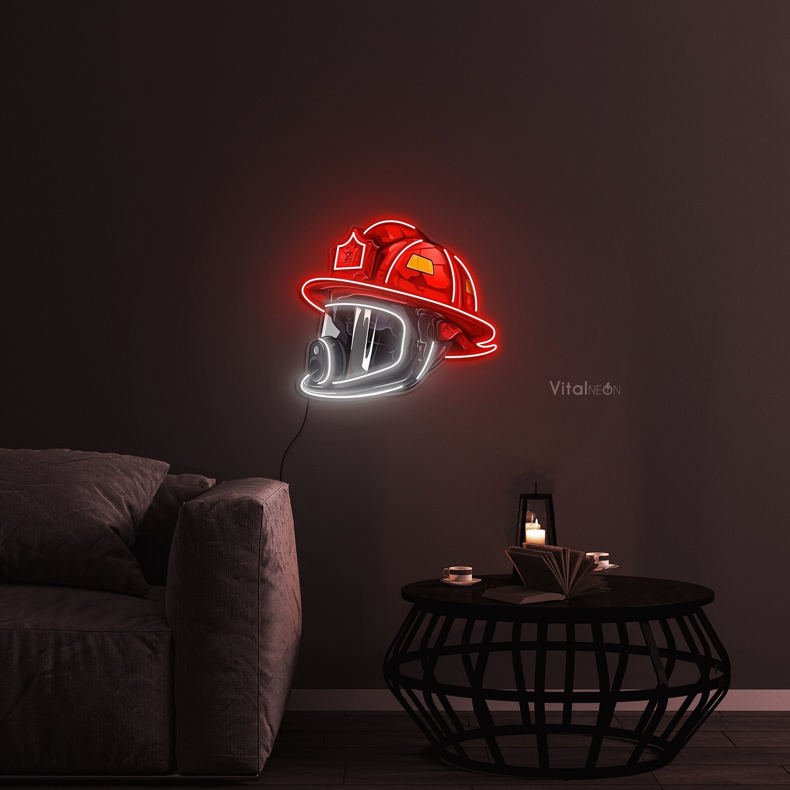 Firefighter Helmet Neon Sign LED Light Fireman Wall Art Department Man ...
