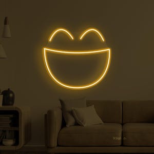 Smiley Face Neon Sign, Laughing Face LED Light, Laughing Emoji Wall ...