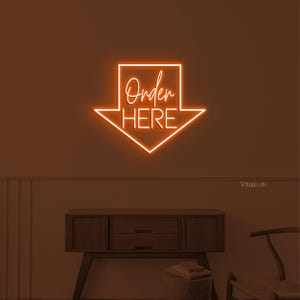 Order Here Neon Sign, Order Here LED Light, Arrow LED Sign, Restaurant ...