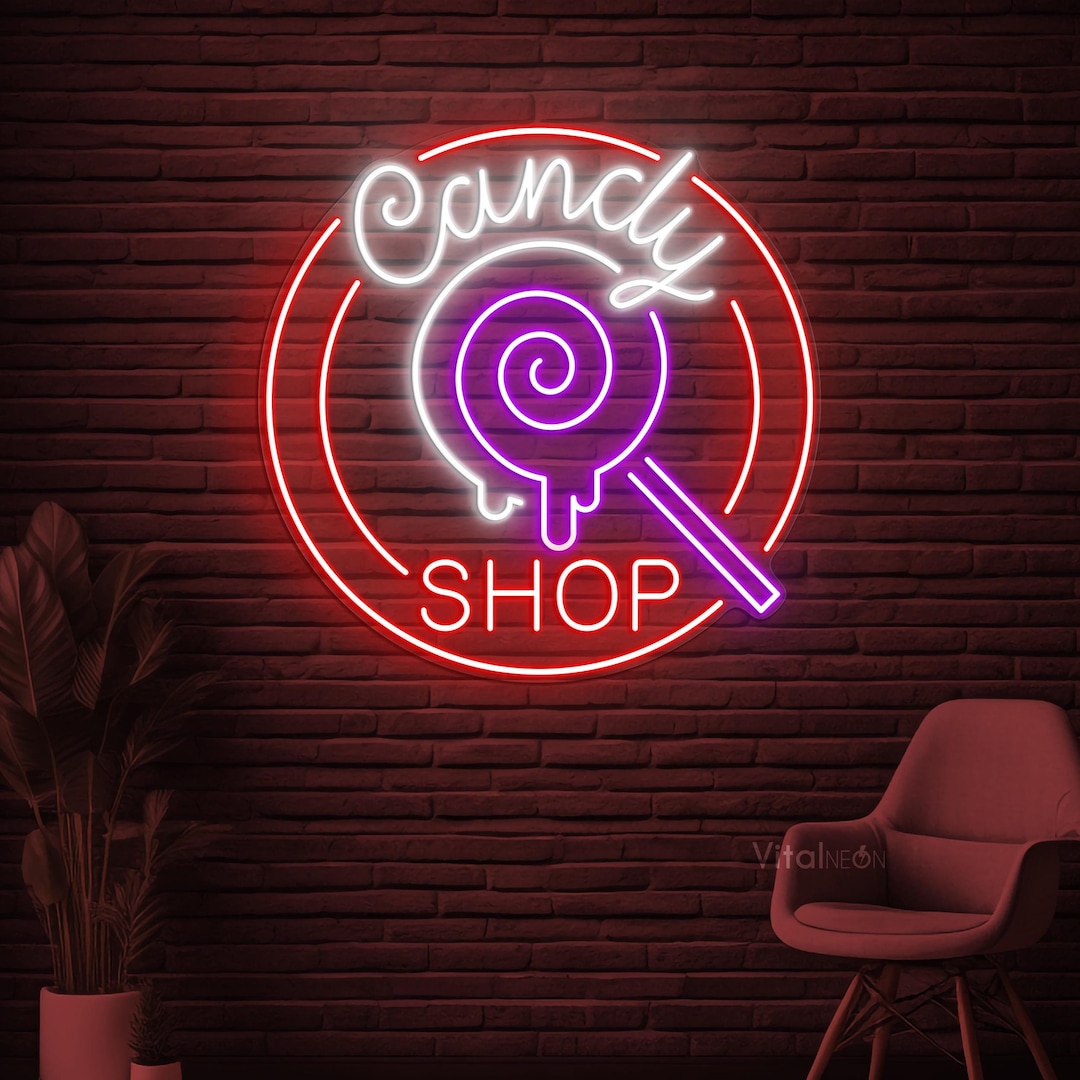 Candy Shop Neon Sign, Candy Shop LED Sign, Lollipop Candy Decor ...