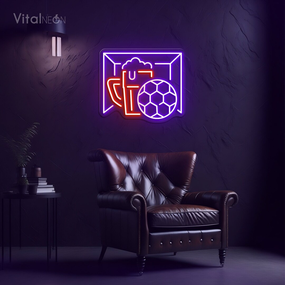 Soccer Ball, Beer, and Goal Neon Sign, Custom LED Sports Bar Decor ...