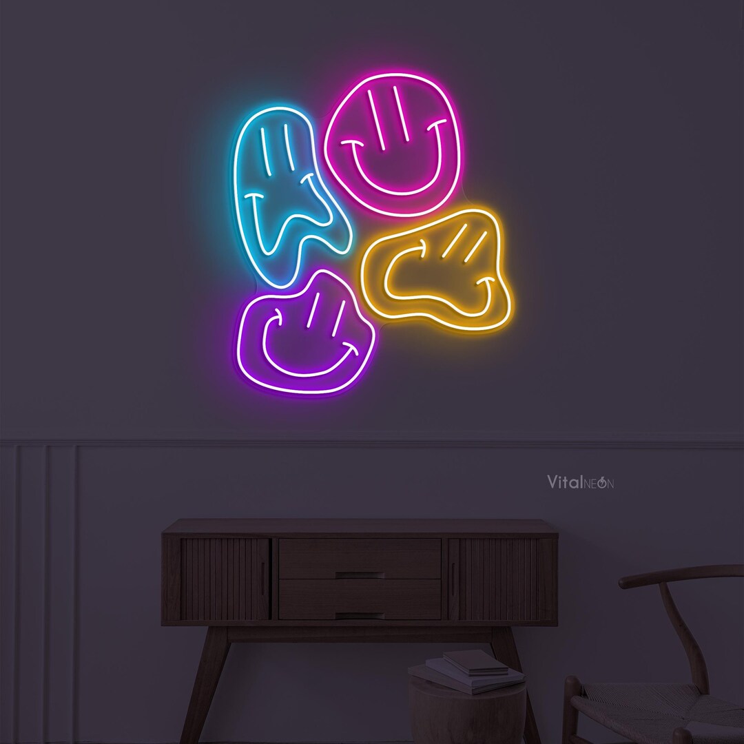 Smiley Faces Neon Sign, Smiley Faces LED Light, Happy Face Wall Decor ...