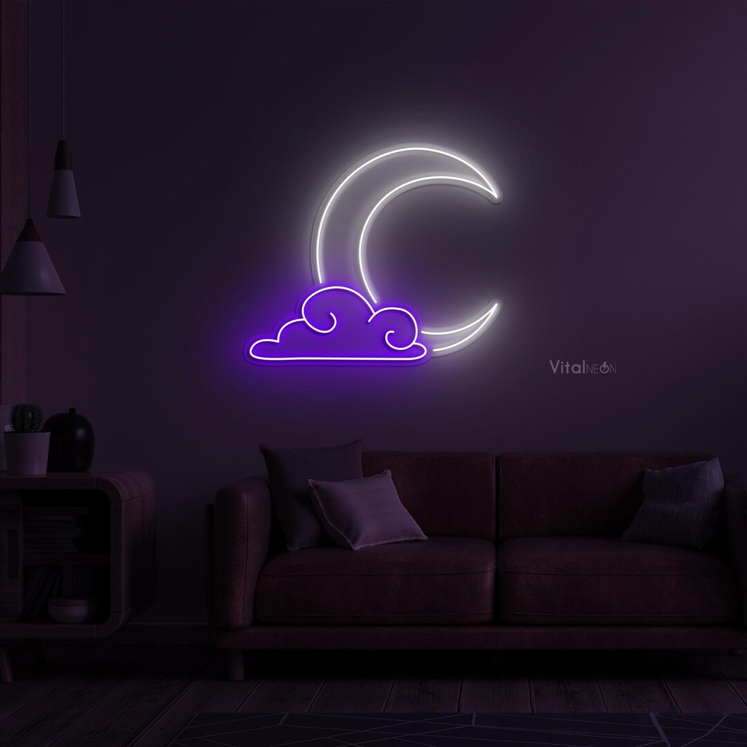 Moon and Cloud Neon Sign, Moon With Cloud Light, Moon and Cloud LED ...