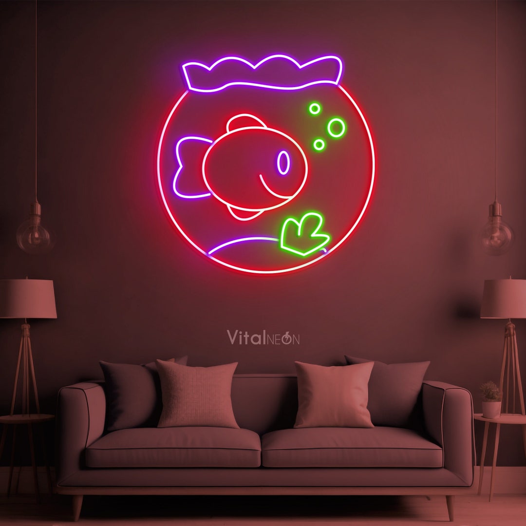 Fish Neon Sign, Fish Neon Light, Aquarium Theme Wall Art, Fish Tank ...
