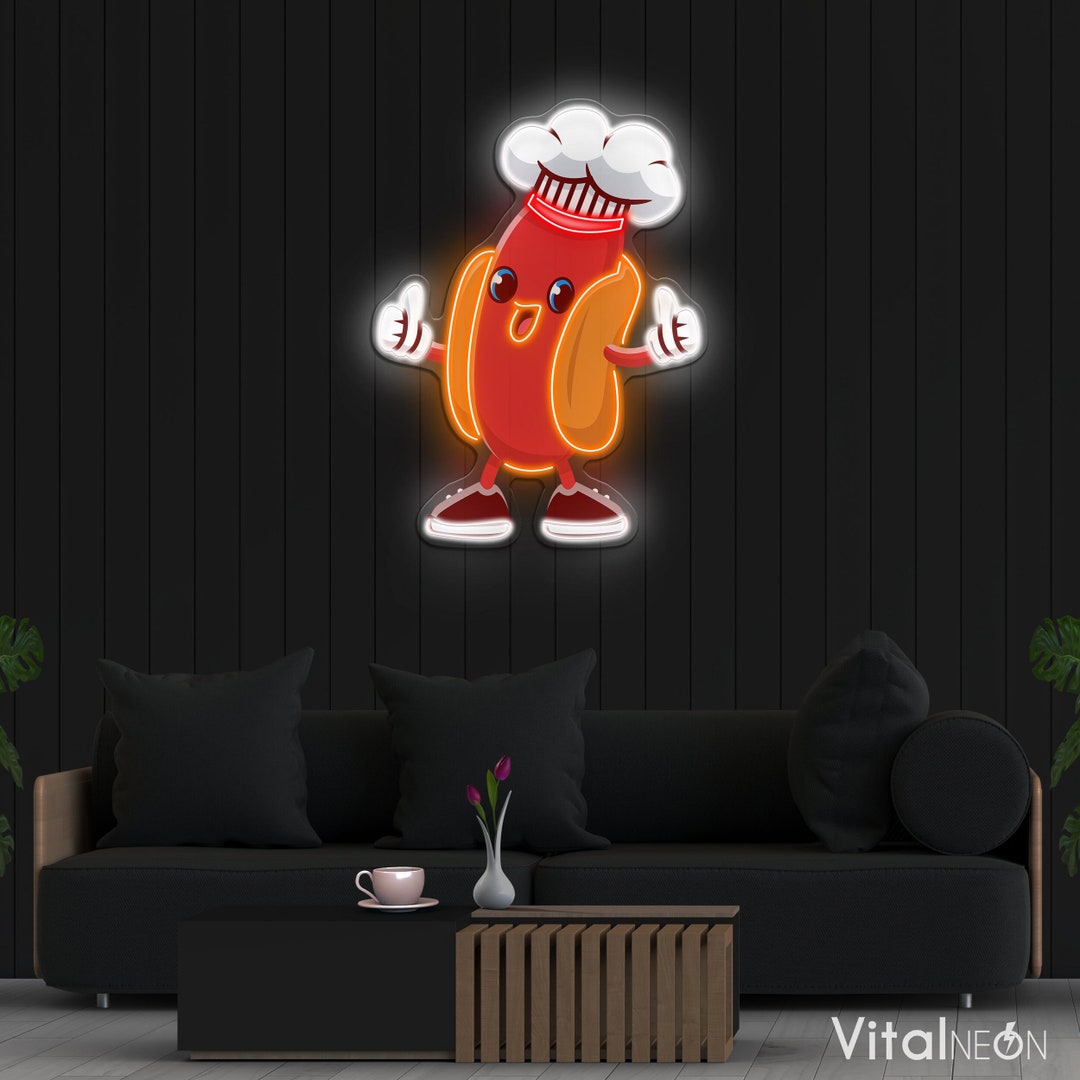 Hot Dog Chef LED Neon Light, Kitchen Wall Decor, Room Lighting, Gift ...