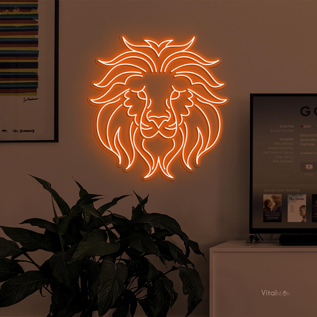 Lion Neon Sign, Lion LED Neon Light, Jungle Wall Decor, Long Hair Lion ...