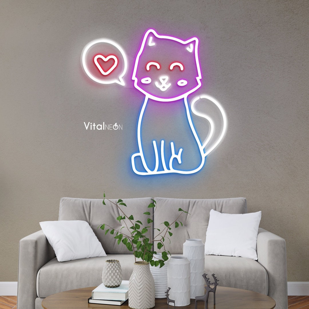 Cat Neon Signs, Heart Neon Light, Cat With Love LED Neon Sign, Heart ...